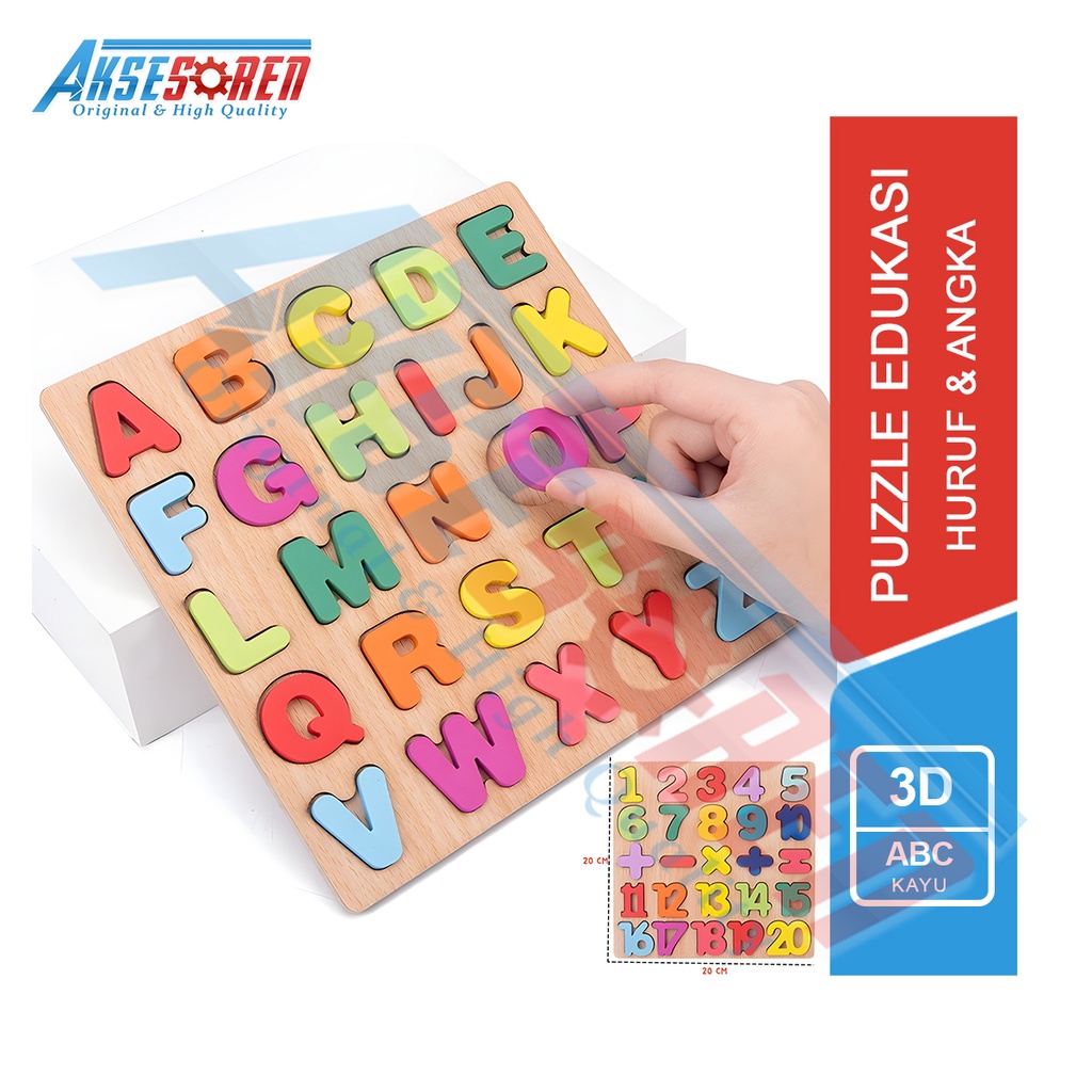 Jual Aksesoren Mainan Edukasi Anak Puzzle Kayu 3D Huruf & Angka ...