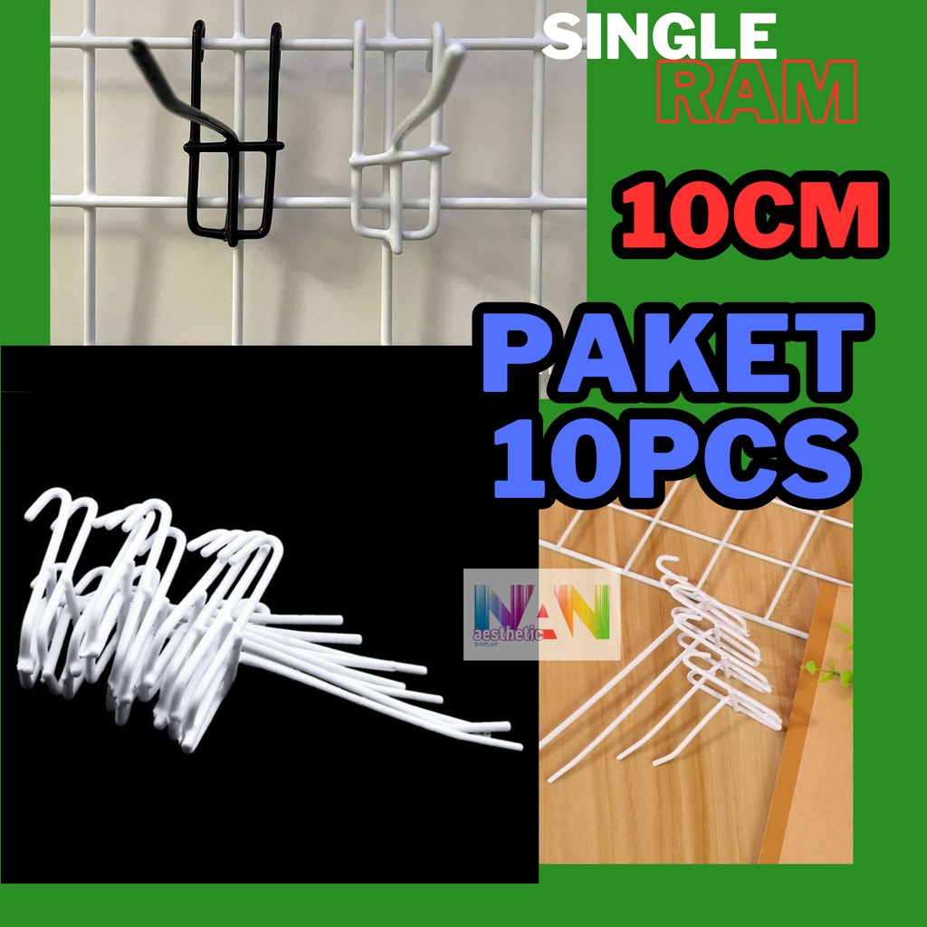 Jual paket Isi 10pcs Single Ram Hitam 10cm hook ram cantelan display ...
