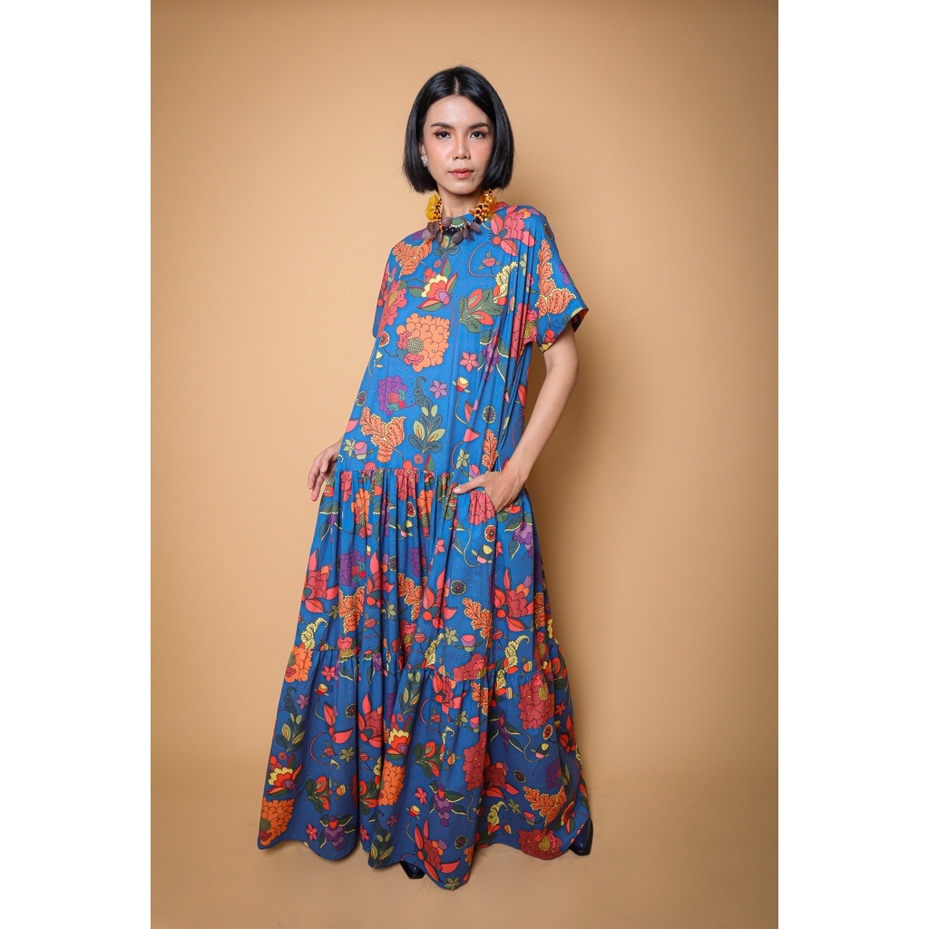 Jual Calla The Label - Floral Blue Long Dress. | Shopee Indonesia