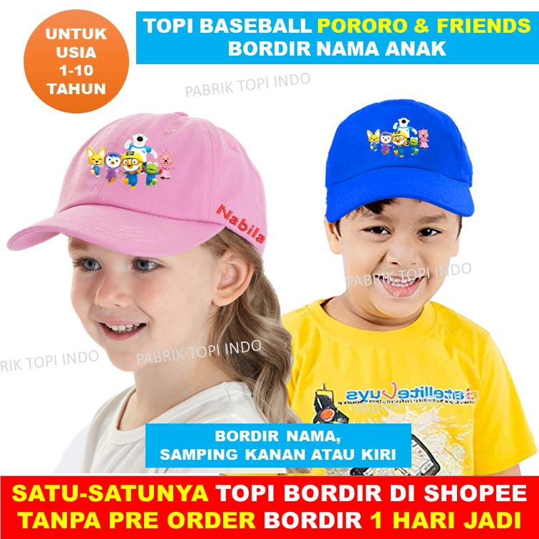 Jual Topi Baseball Pororo And Friends Dan Bordir Nama Samping Kanan ...