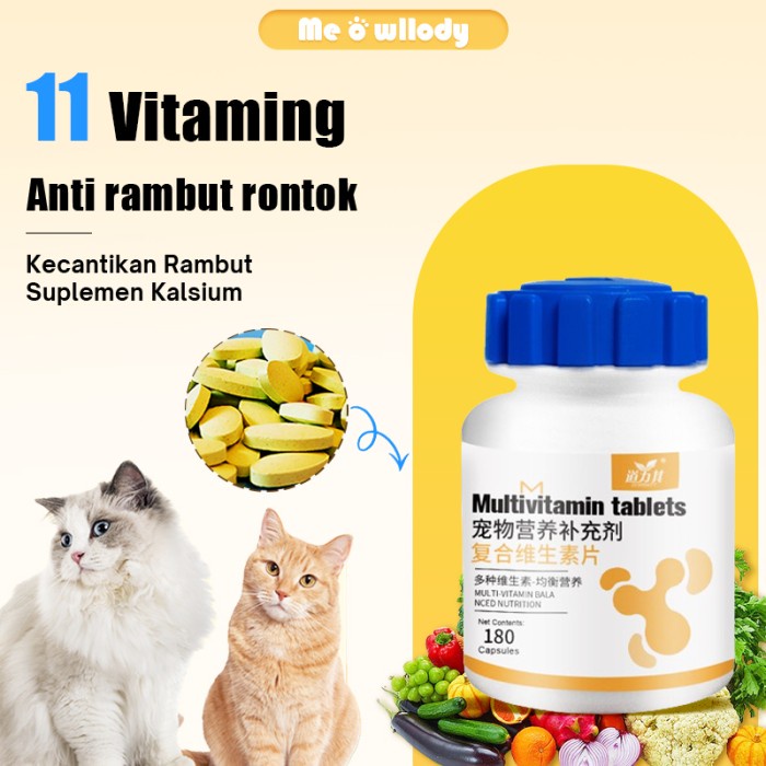 Jual Kucing vitamin multivitamin meowllody - Nutrisi Lengkap 180 Tablet ...