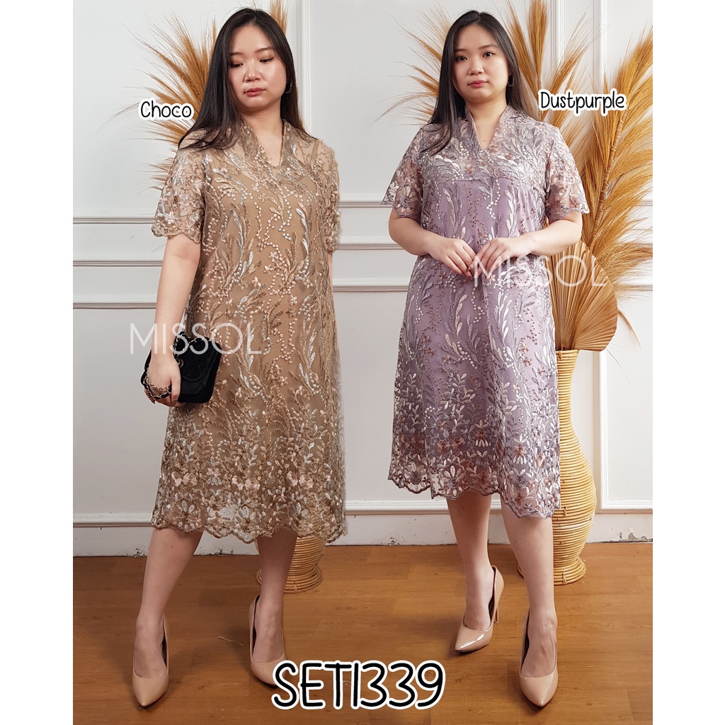 Jual MISSOL Dress midi lengan pendek brukat inner dan outer SET1339 ...