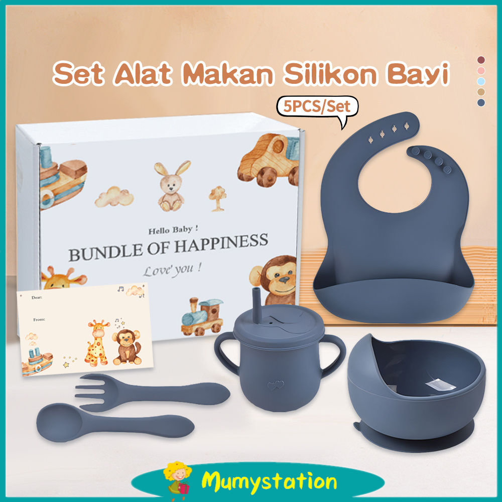 Jual Mumystation 5pcs/set peralatan makan bayi silicon peralatan makan mpasi bayi lengkap ...