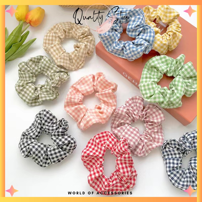 Jual QS - SCRUNCHIE IKAT RAMBUT KOREA STYLE MOTIF KOTAK / KUNCIRAN ...