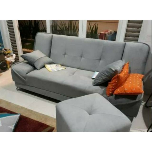Jual Sofa Bed Kain Abu 602 Free Puff dan Free Ongkir Jabodetabek ...