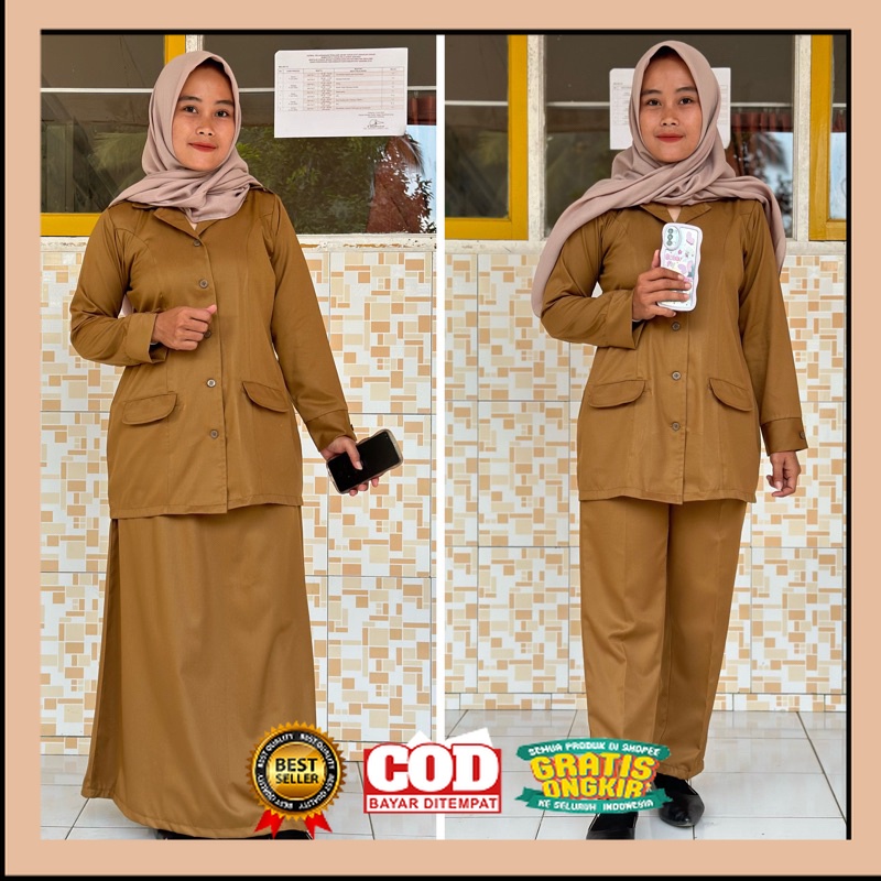 Jual SERAGAM PNS wanita setelan rok Kerah Jas// BAJU SERAGAM GURU KAIN LEMBUT | Shopee Indonesia