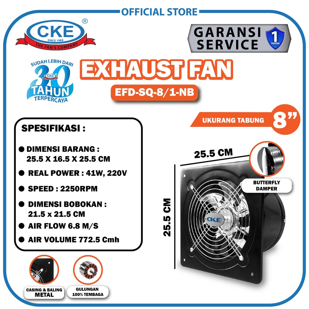 Jual Exhaust Fan Dinding 8" Inch Booster Fan Kipas Booster 8 inch CKE ...