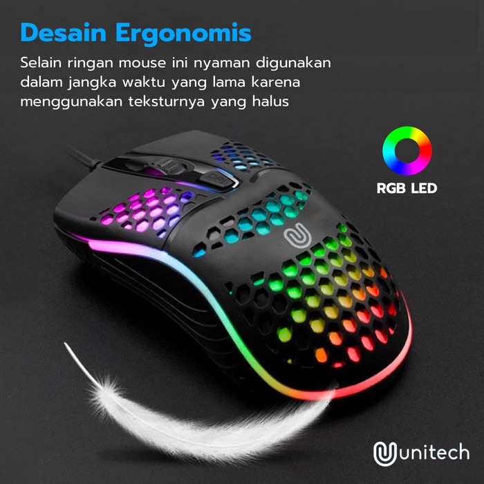 Jual Mouse Gaming Kabel USB Honey Comb Unitech G10 Mouse LED RGB 7200 ...