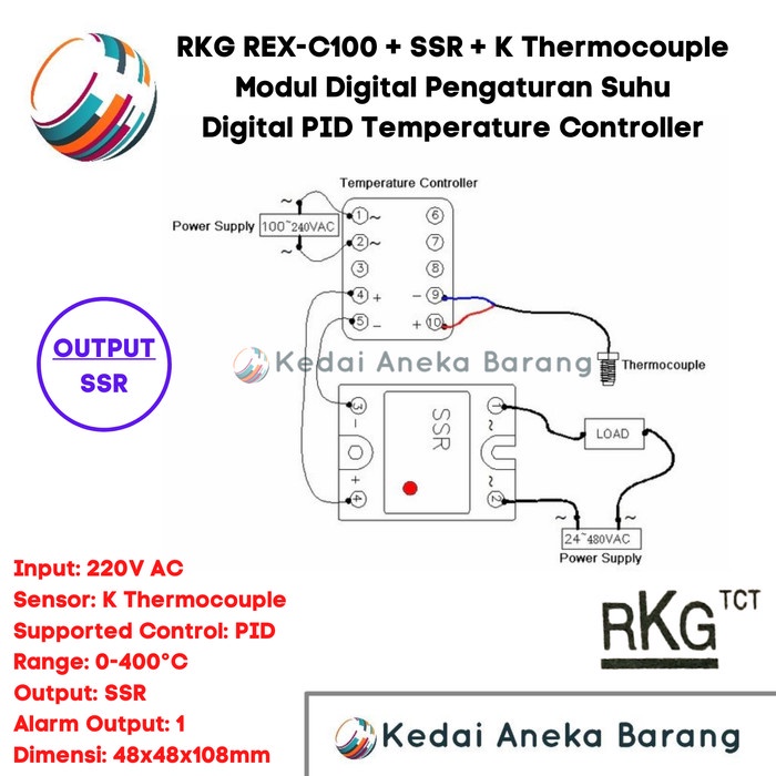 Jual PID Rex C100 Rex-C100 Temperature Controller SSR 40A K ...
