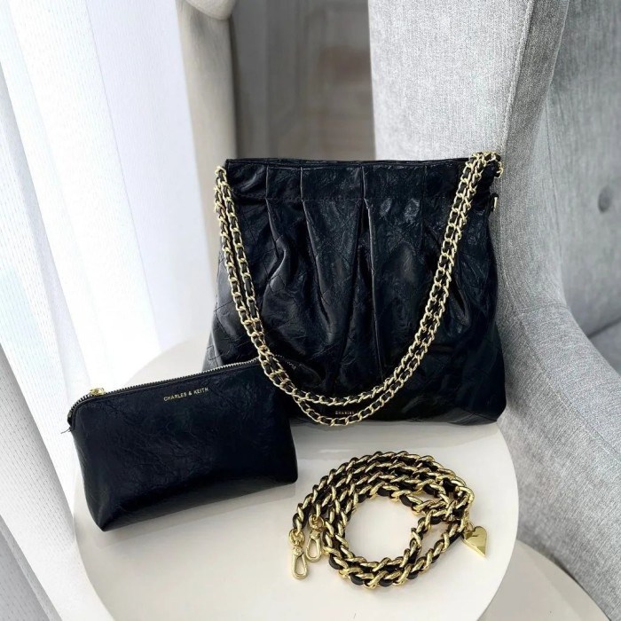 Jual CK Duo Double Chain Hobo Bag include pouch - Hitam | Shopee Indonesia