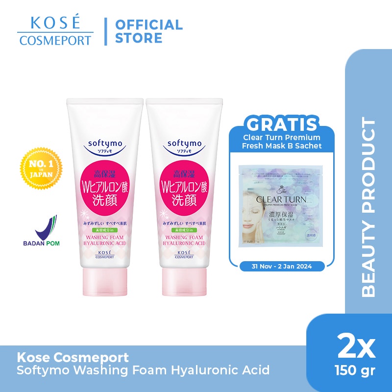 Jual Kose Softymo Washing Foam Hyaluronic Acid 150gr [Twin Pack] Free Kose CT Fresh Mask B ...