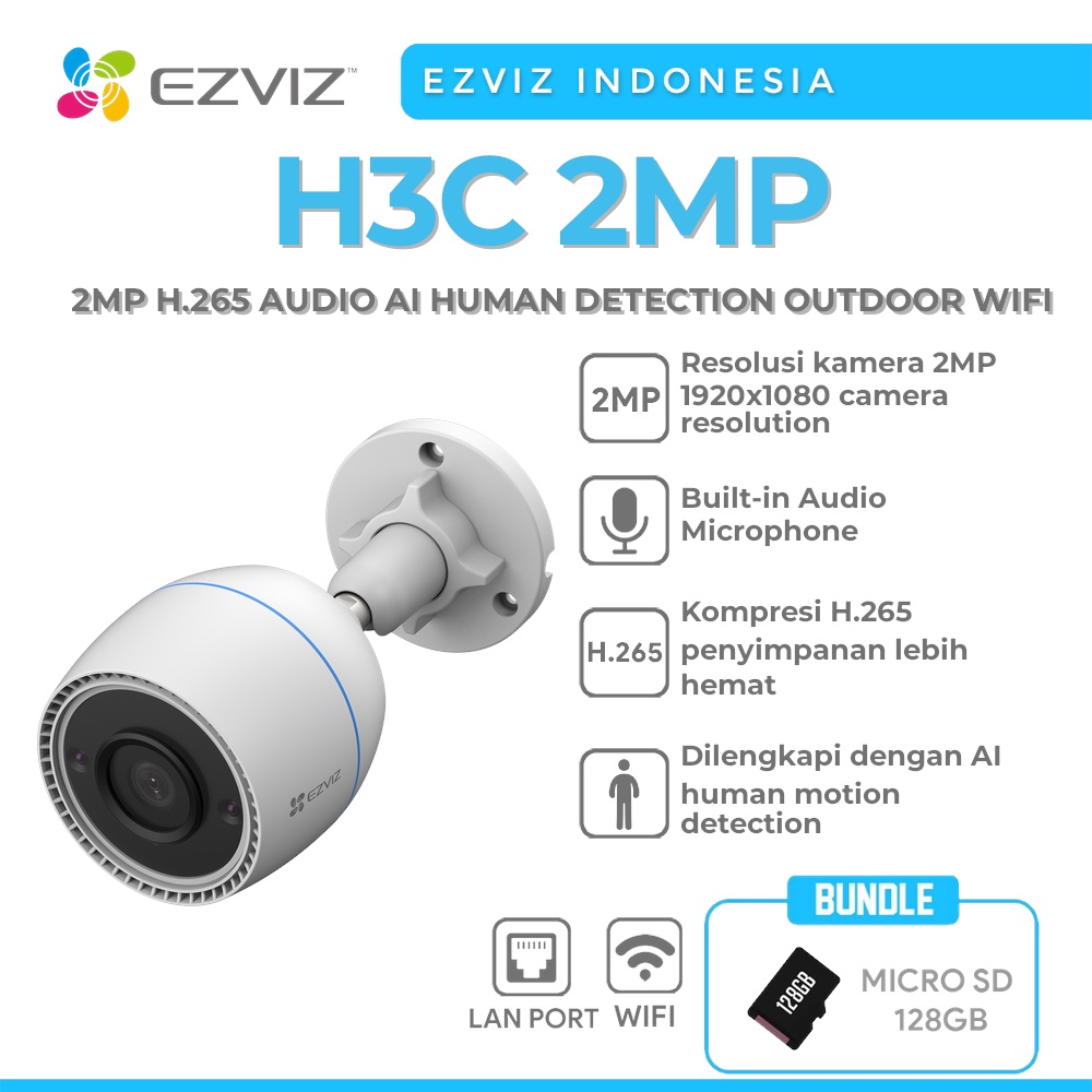 Jual EZVIZ H3C 1080P 2MP H.265 AUDIO AI HUMAN DETECTION OUTDOOR WIFI ...