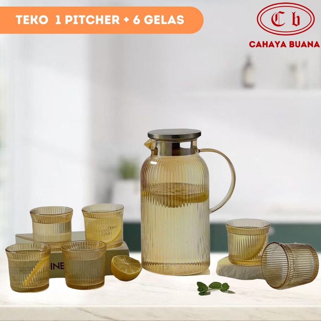 Jual Jug Teko Air Minum / Pitcher Jus / Ketel Air Kaca dengan 6 Gelas ...
