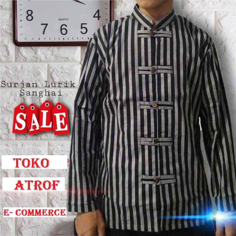 Jual Kebaya dan Sorjan Surjan Lurik HALUS Sanghai Koko ABU ABU/ Baju Adat Ja LURIK HALUS Model ...