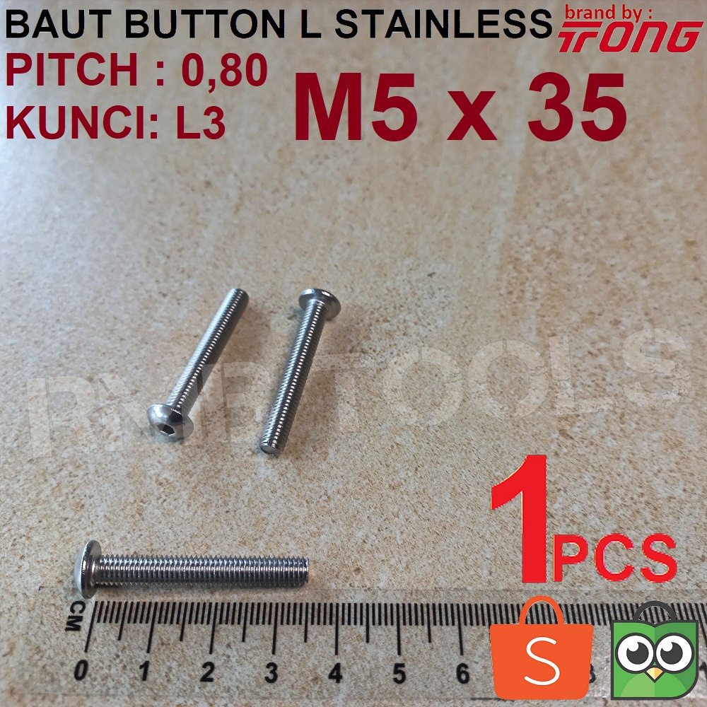 Jual Baut L Button M5 x 35 Panjang 3.5cm Stainless Steel SUS 304 Grade A2-70 Kunci L3 M5 / Baut ...