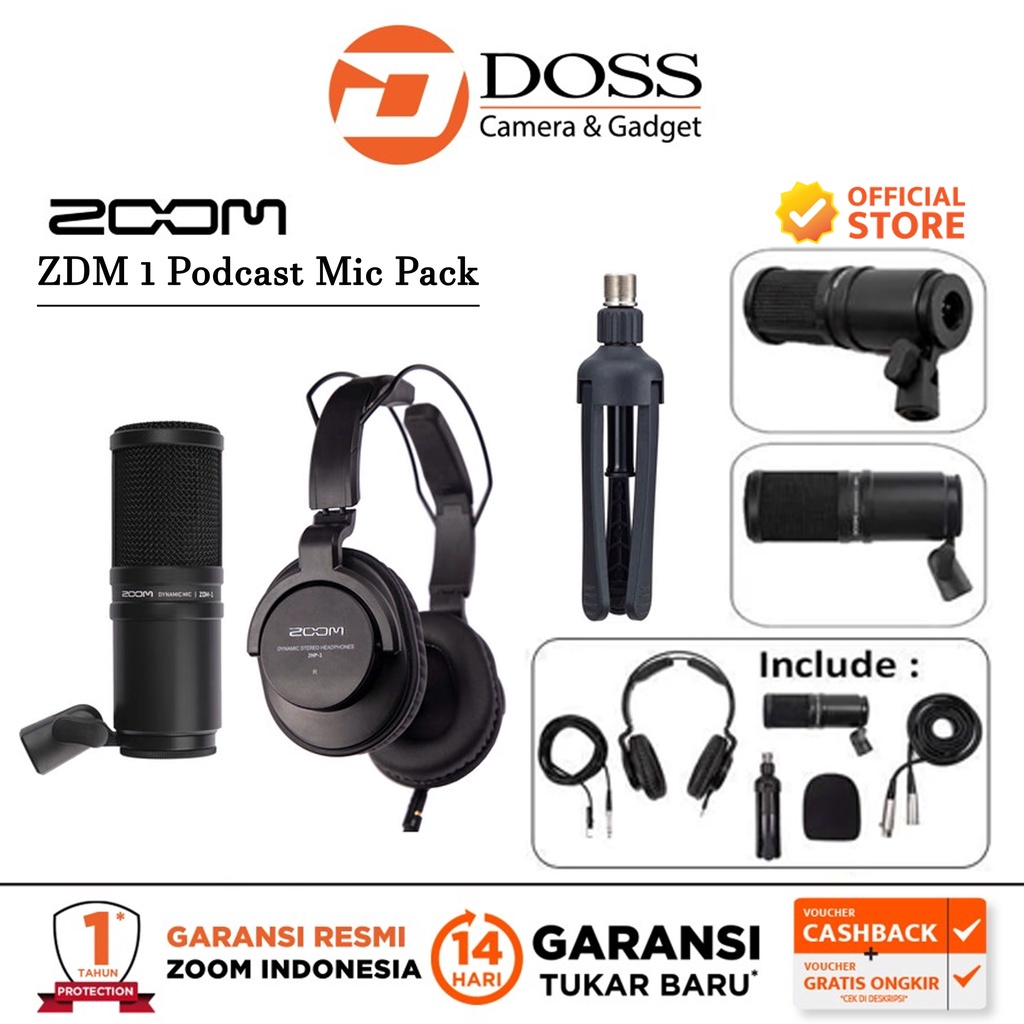 Jual Zoom ZDM 1 Podcast Mic Pack+Headphones+Table Tripod Zoom ZDM1 ...