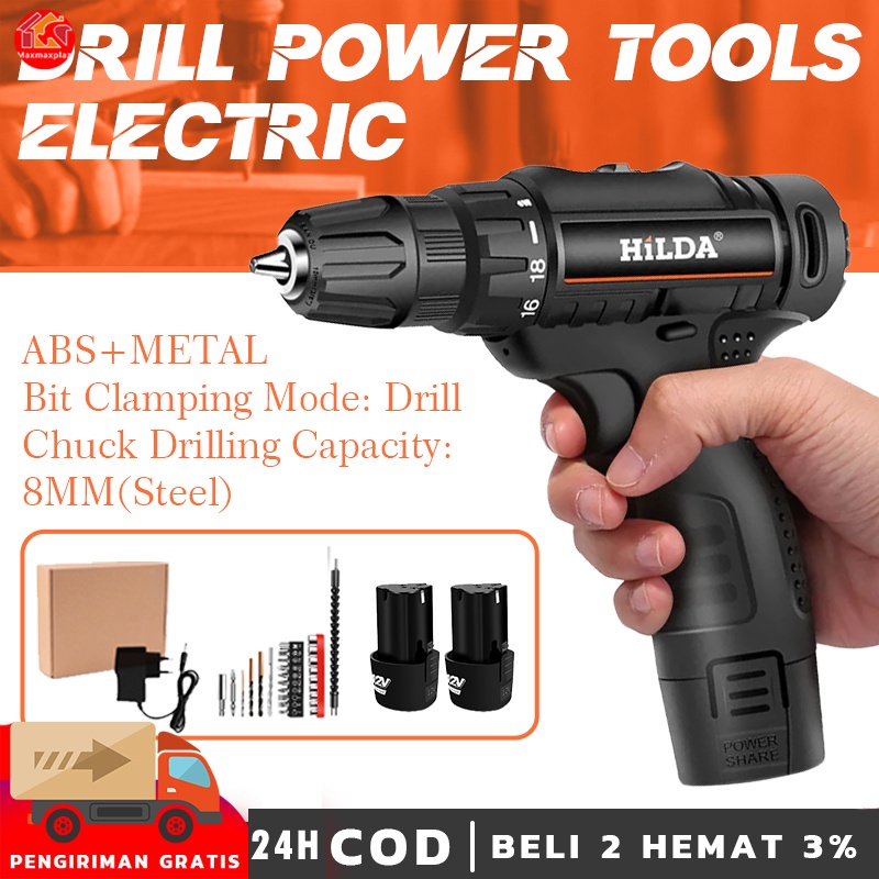 Jual Hilda Bor Baterai Mesin Bor Listrik Tanpa Kabel Impact Drill