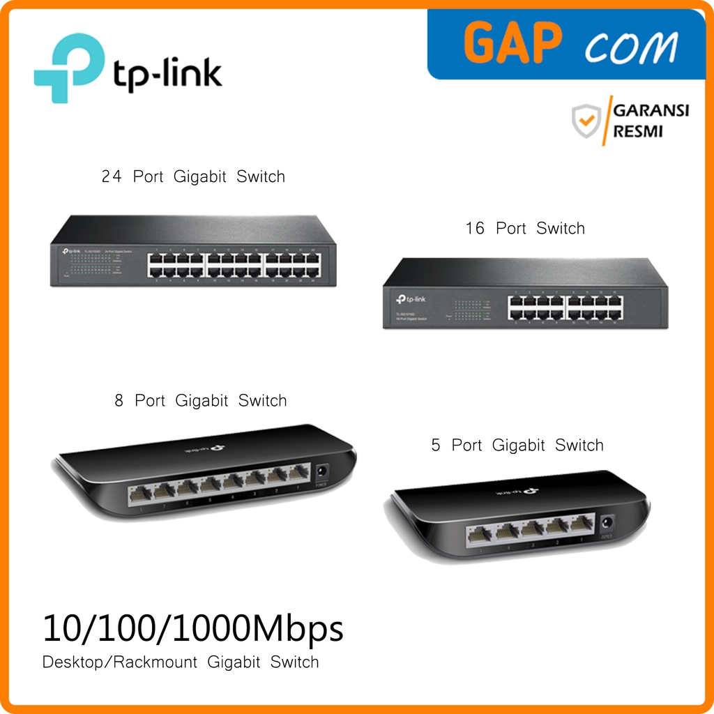 Jual TP-Link 5 Port/8 Port/16 Port/24 Port Gigabit Desktop/Rackmount ...