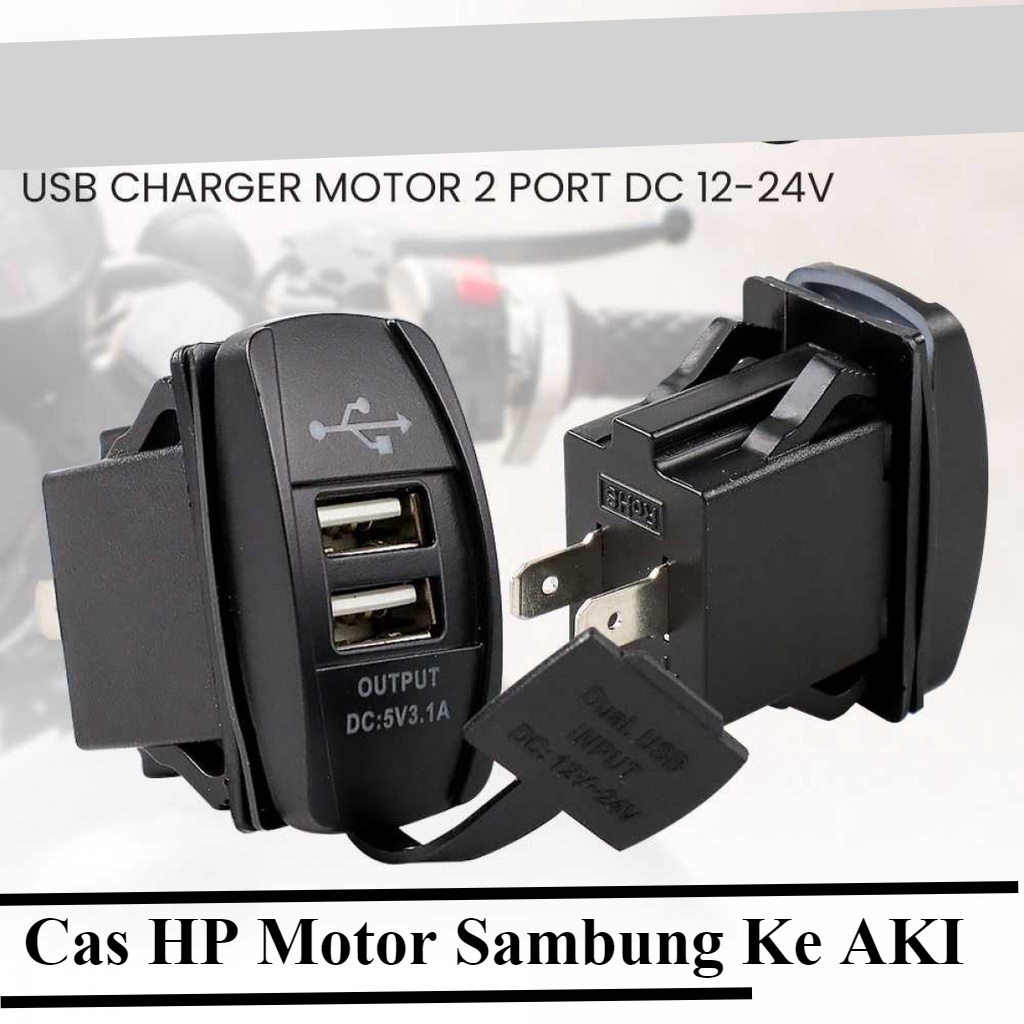 Jual 2 Port USB Charger Motor Waterproof DC 12-24V 3.1 A Colok Aki ...