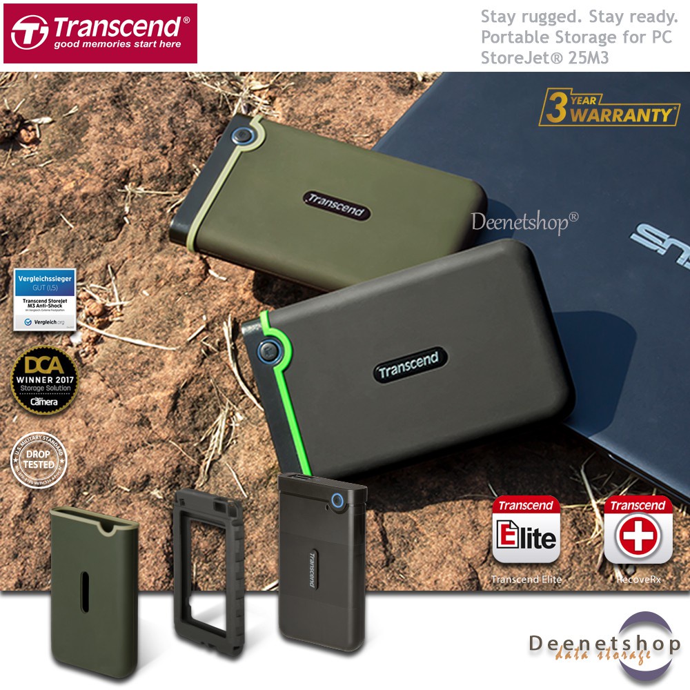 Jual TRANSCEND STOREJET 25M3 1TB / 2TB HARDISK EKSTERNAL ANTI SHOCK USB ...