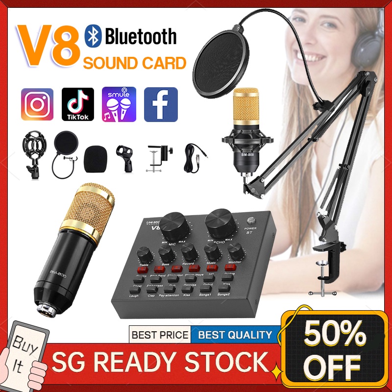 Jual SOUNDCARD V8 PLUS LENGKAP MIC V8 SOUND CARD WITH BM800 MICROPHONE ...