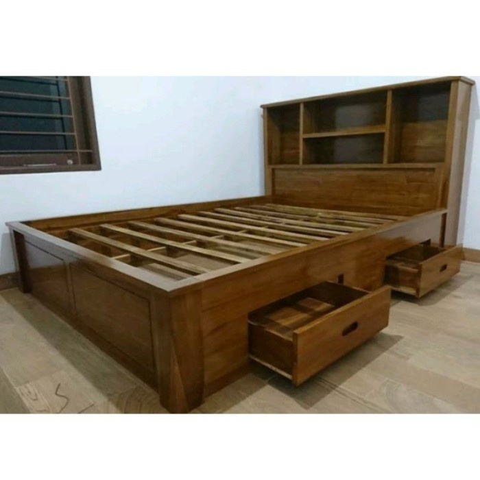 Jual Dipan Tempat Tidur Minimalis Kayu Jati Tipe Laci Sorong - Castom ...