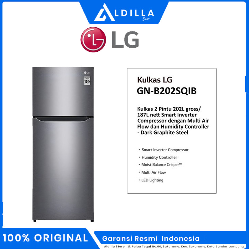 Jual Kulkas LG 2 pintu GN B 202SQIB inverter low watt 187 liter i 202 ...