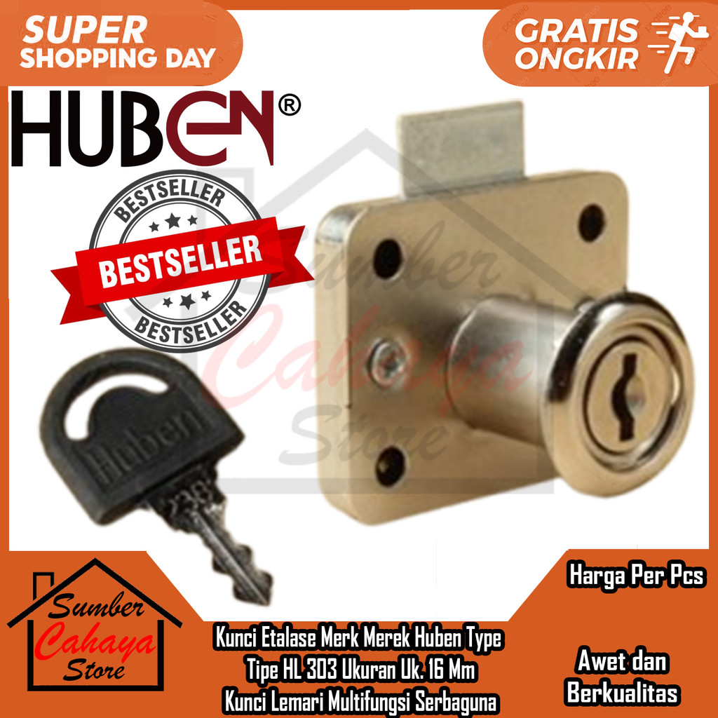 Jual Huben Kunci Etalase Hl-303 16 Mm Lemari Kaca PushLock Konci Rel ...
