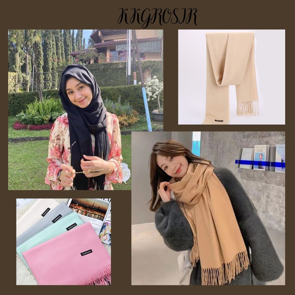 Jual Pashmina Cashmere dubai/shawl korea rumbai uk 200x70cm | Shopee ...