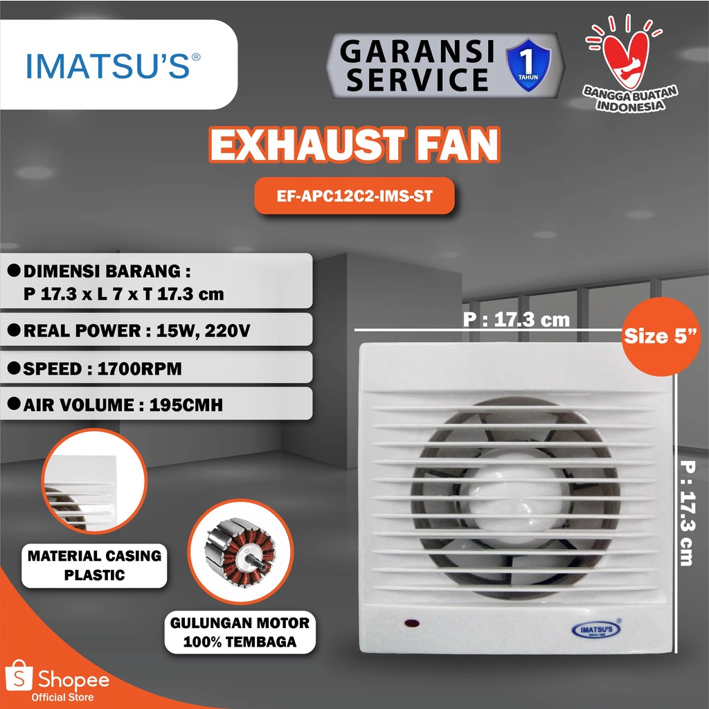 Jual KIPAS EXHAUST FAN PLAFON 5 INCH/ Exhaust Imatsu APC12C2 Without ...