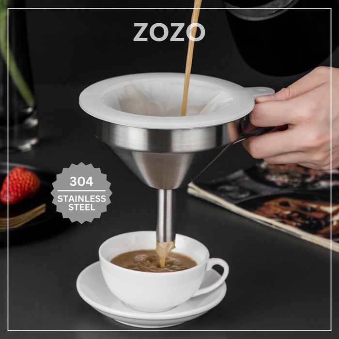 Jual ZOZO Saringan Corong Stainless Steel Funnel Nilon Filter Susu Kopi ...