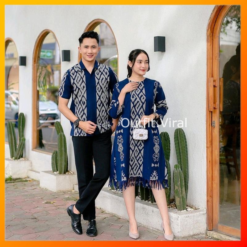 Jual Baju tenun couple terbaru - outfit viral set couple tenun kekinian - dress tenun & kemeja ...