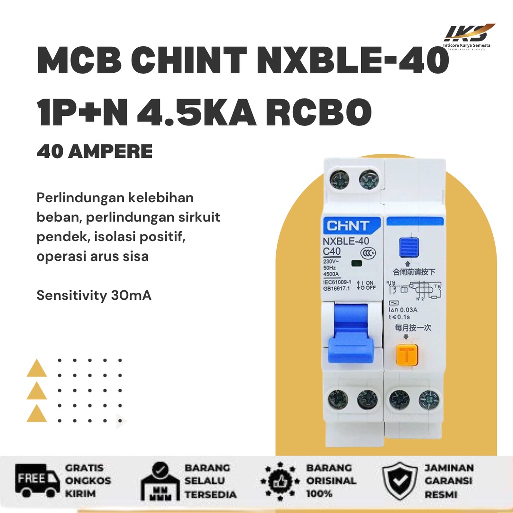Jual RCBO + MCB CHINT NXBLE-40 30mA 1P+N 4.5kA 40A | Shopee Indonesia