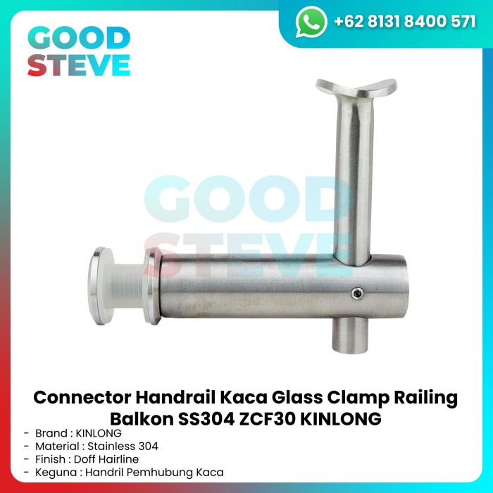 Jual Connector Handrail Kaca Glass Clamp Railing Balkon SS304 ZCF30 ...