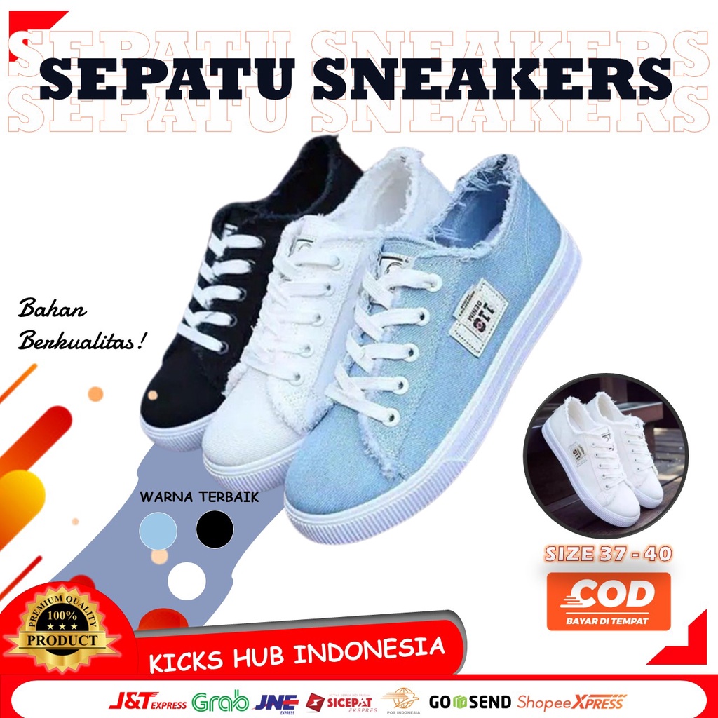 Jual Sepatu Sneakers Wanita Jins Denim Rumbay Size 37-40 Tali Polos Sol ...