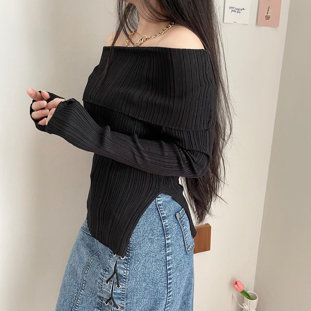 Jual MODAMYTH OT016 - OFF SHOULDER SABRINA KNIT TOP WANITA IMPORT LONG ...