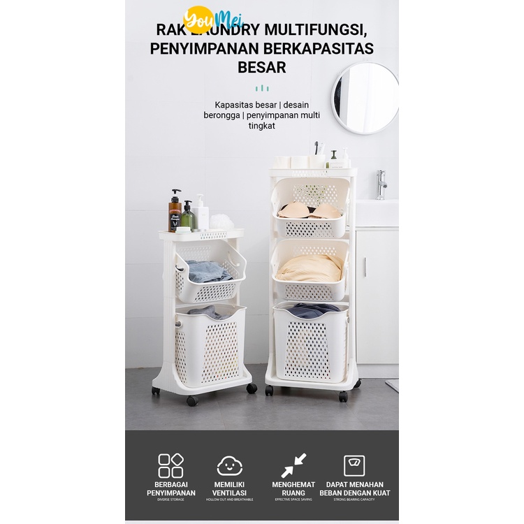 Jual Rak laundry / Rak serbaguna plastik ada roda / keranjang baju ...