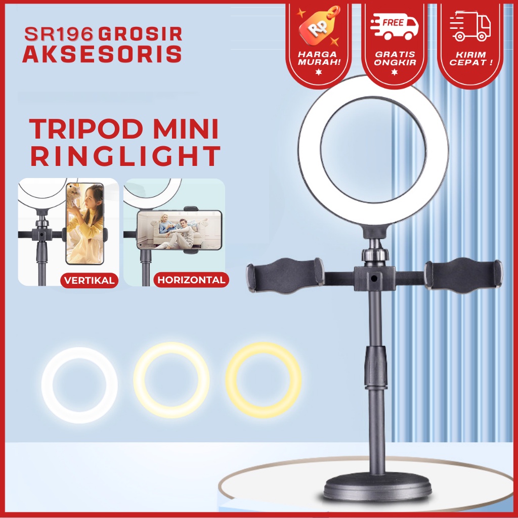 Jual Ring Light 16cm with Stand Tripod 2 Holder Hp Lampu Live Stream ...