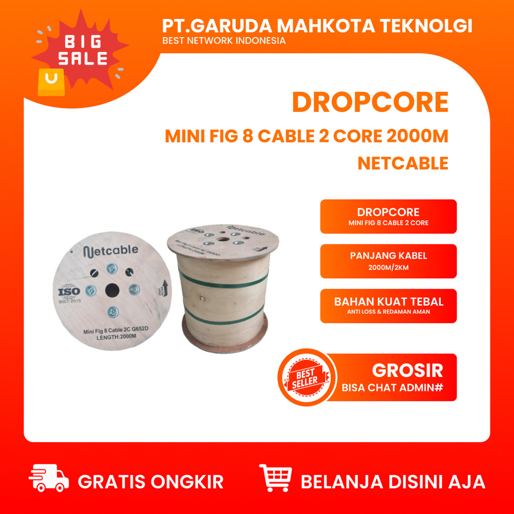 Jual Dropcore Kabel Fiber Optic Dropcore Mini Fig 8 G625D 2 Core 2000M ...