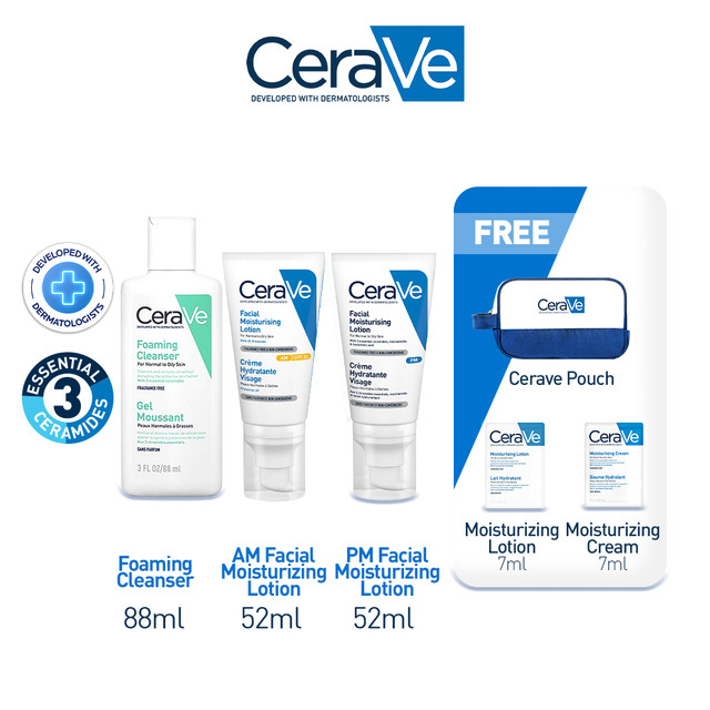 Jual CeraVe Complete Day & Night Routine (Foaming Cleanser + AM + PM ...