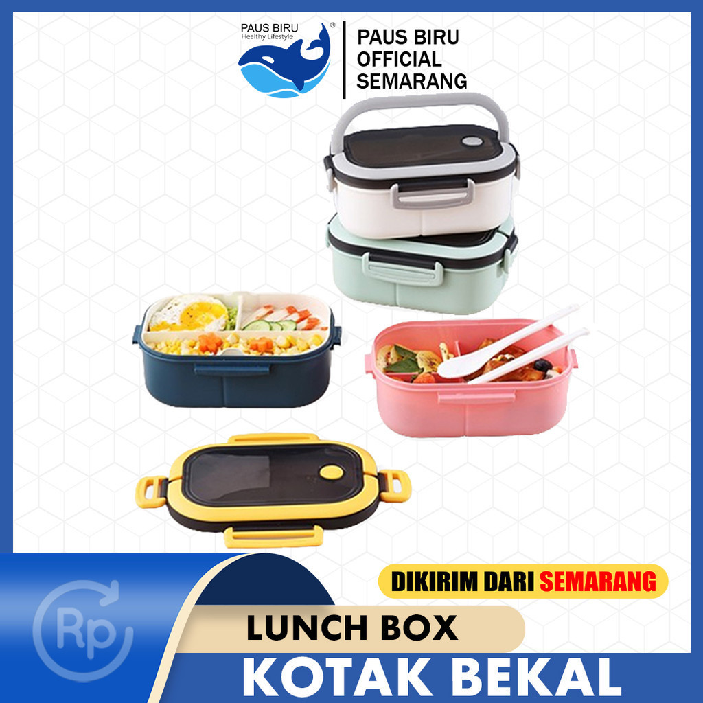 Jual Paus Biru - Lunch Box Tingkat Sekat dengan Set Alat Makan dengan Gagang Waterproof Kotak ...