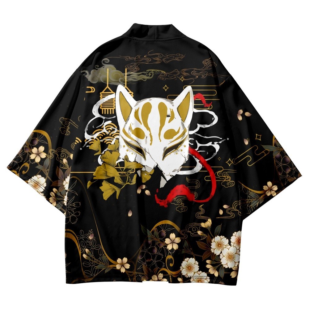 Jual Baju Japanese Streetwear Cardigan Yukata Robe Fox Mask Print ...