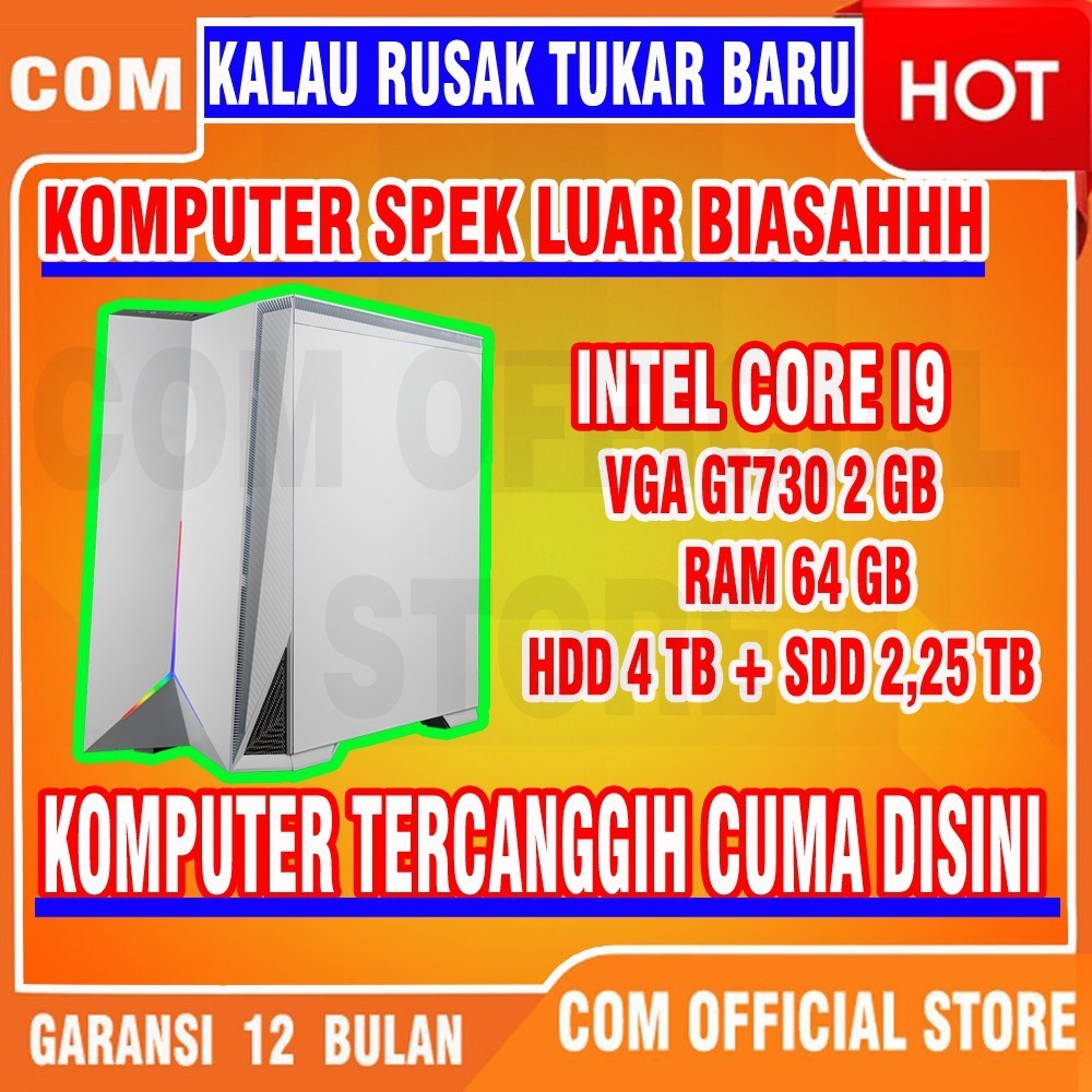 Jual cpu pc computer komputer CORE I9 64GB GAMING EDITING DESAIN rakitan MURAH CANGGIH GARANSI 1 ...