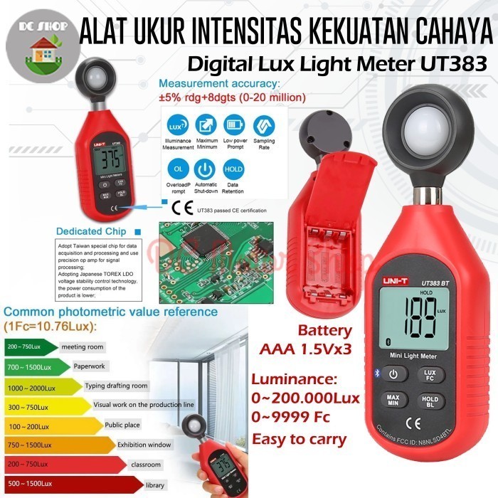 Jual UNI-T UT383 Luxmeter Lux Meter Light Meter Alat Ukur Intensitas ...