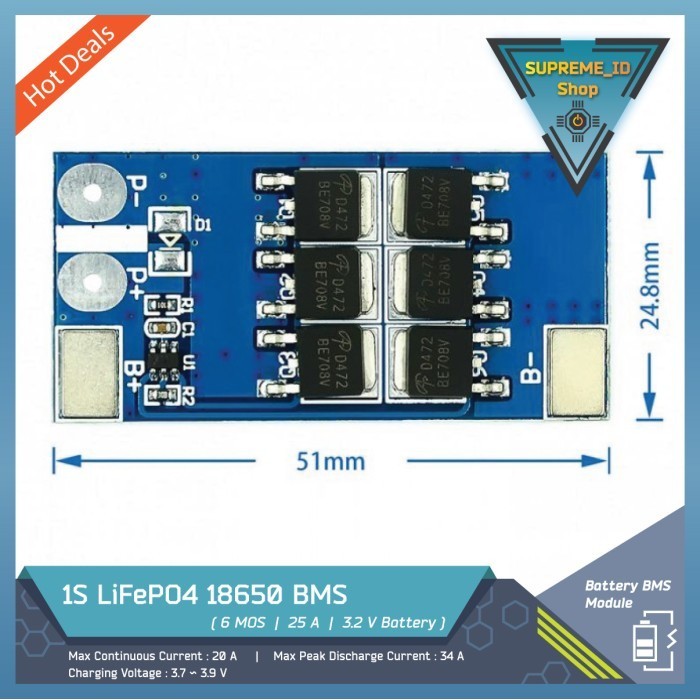 Jual 1S Lithium Iron Phosphate LiFePO4 BMS Battery Charger Module| 3.2V ...