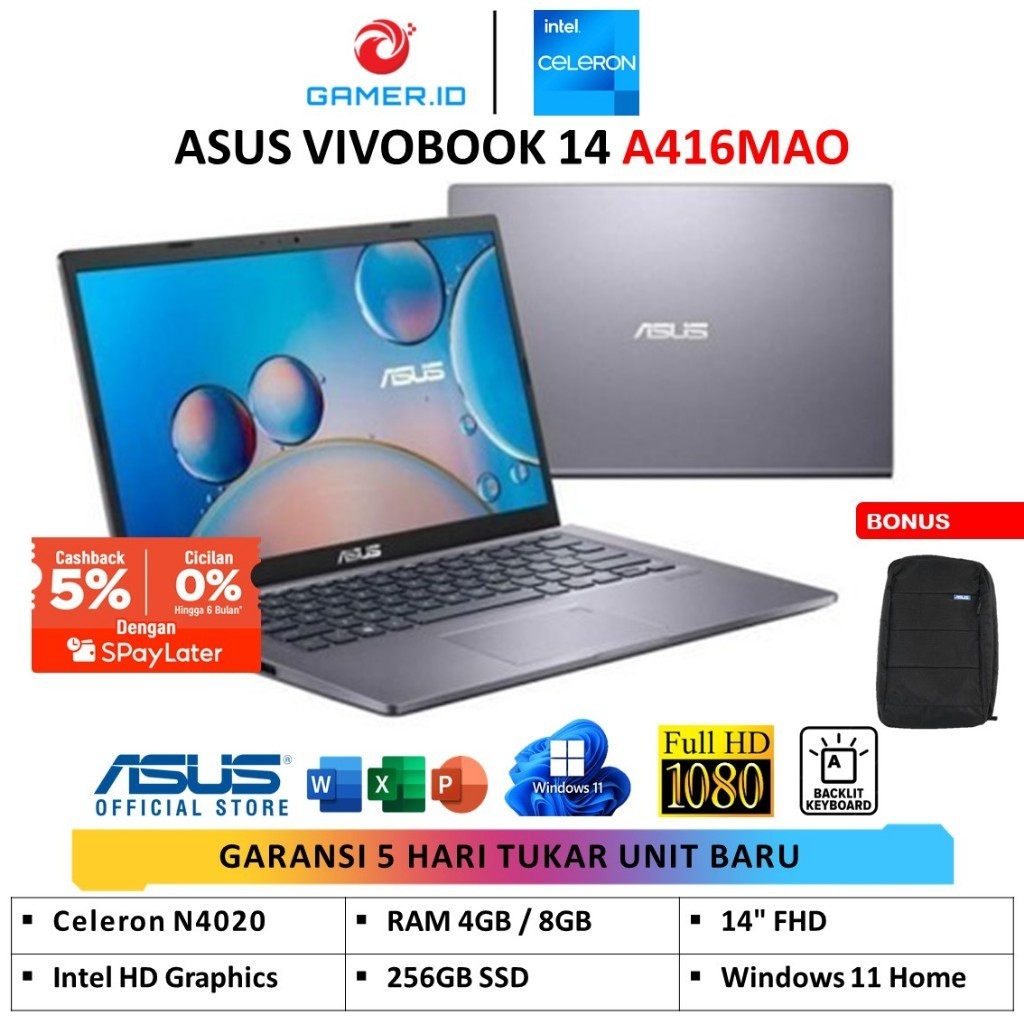 Jual LAPTOP ASUS VIVOBOOK 14 A416MAO FHD Intel Celeron N4020 4GB/8GB ...
