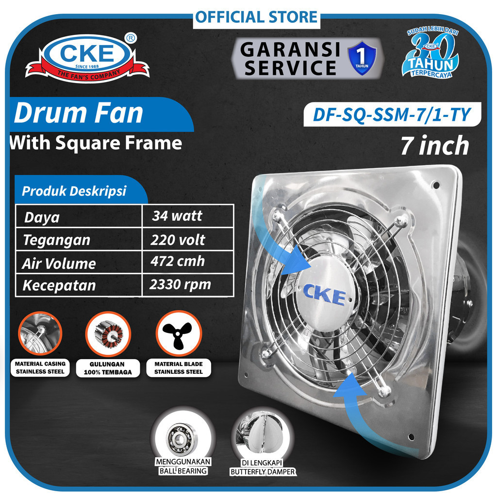 Jual Duct Booster Fan Stainless 7" Inch Exhaust Fan Plafon Dinding Besi ...