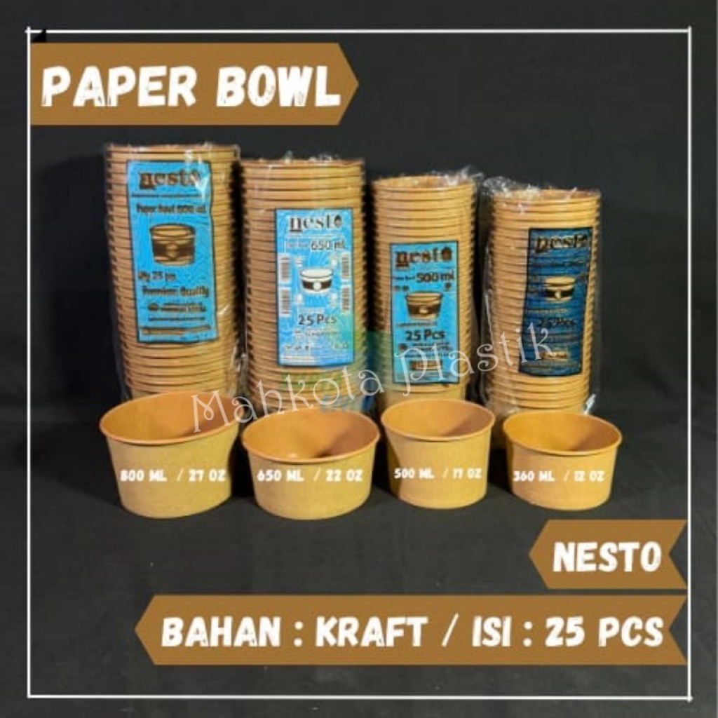 Jual Paper Bowl Kraft Nesto + Tutup | Shopee Indonesia