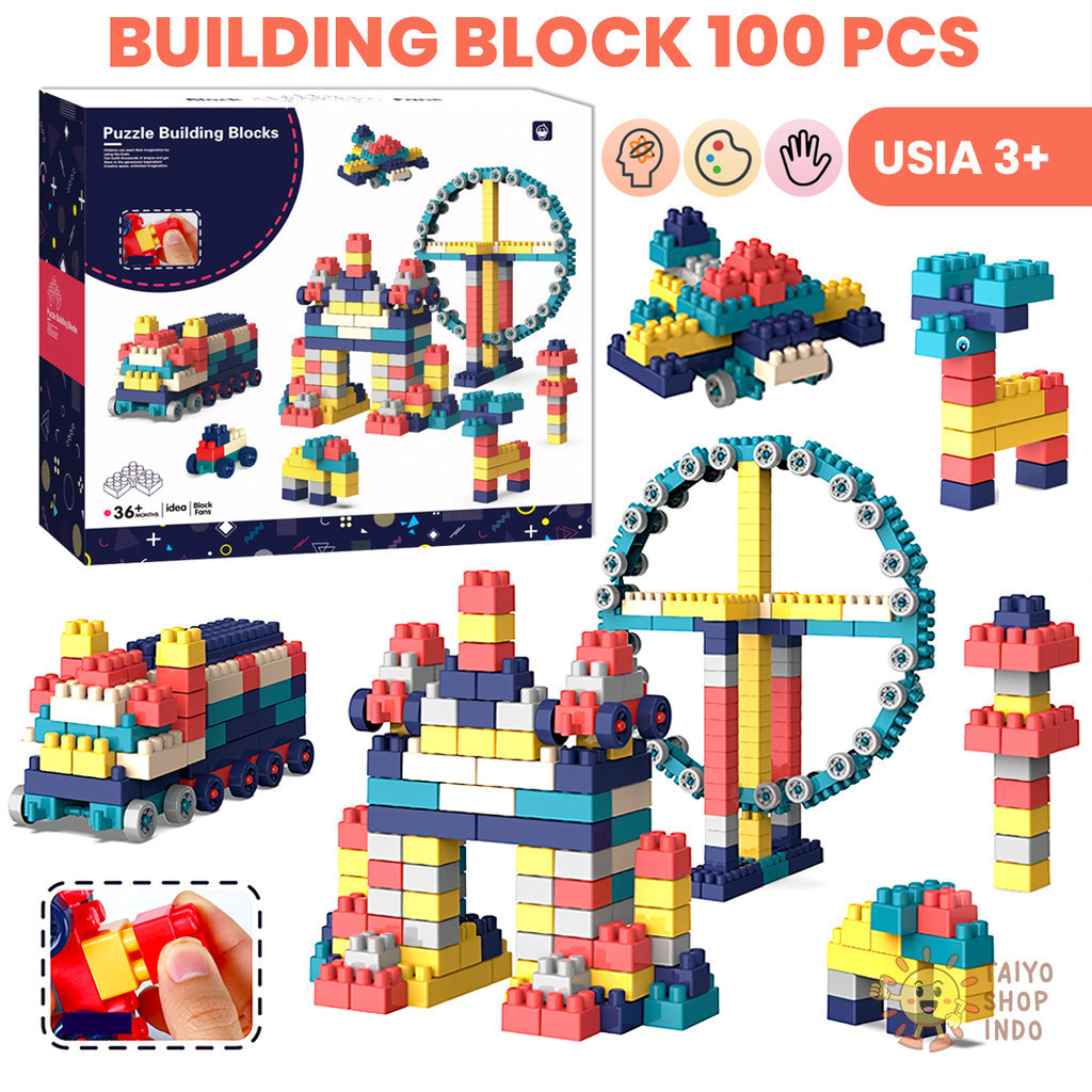 Jual TAIYO Mainan Anak Building Block 100 Pcs Balok Susun Puzzle DIY ...
