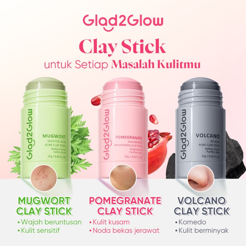 Jual READY STOK!! Glad2Glow Pomegranate Niacinamide Brightening Clay Stick Mugwort Acne Clay ...